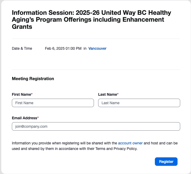 Information Session: 2025-26 United Way BC Healthy Aging's Program Offerings Including ...